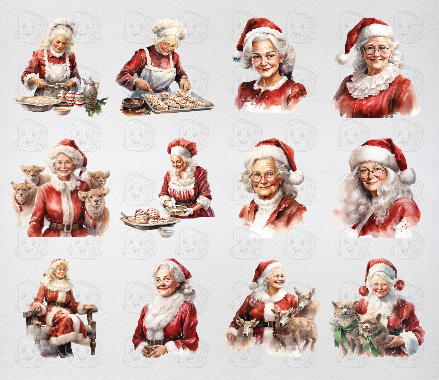 Watercolor Christmas Mrs. Claus, 12 Festivities Clipart, Advent ...