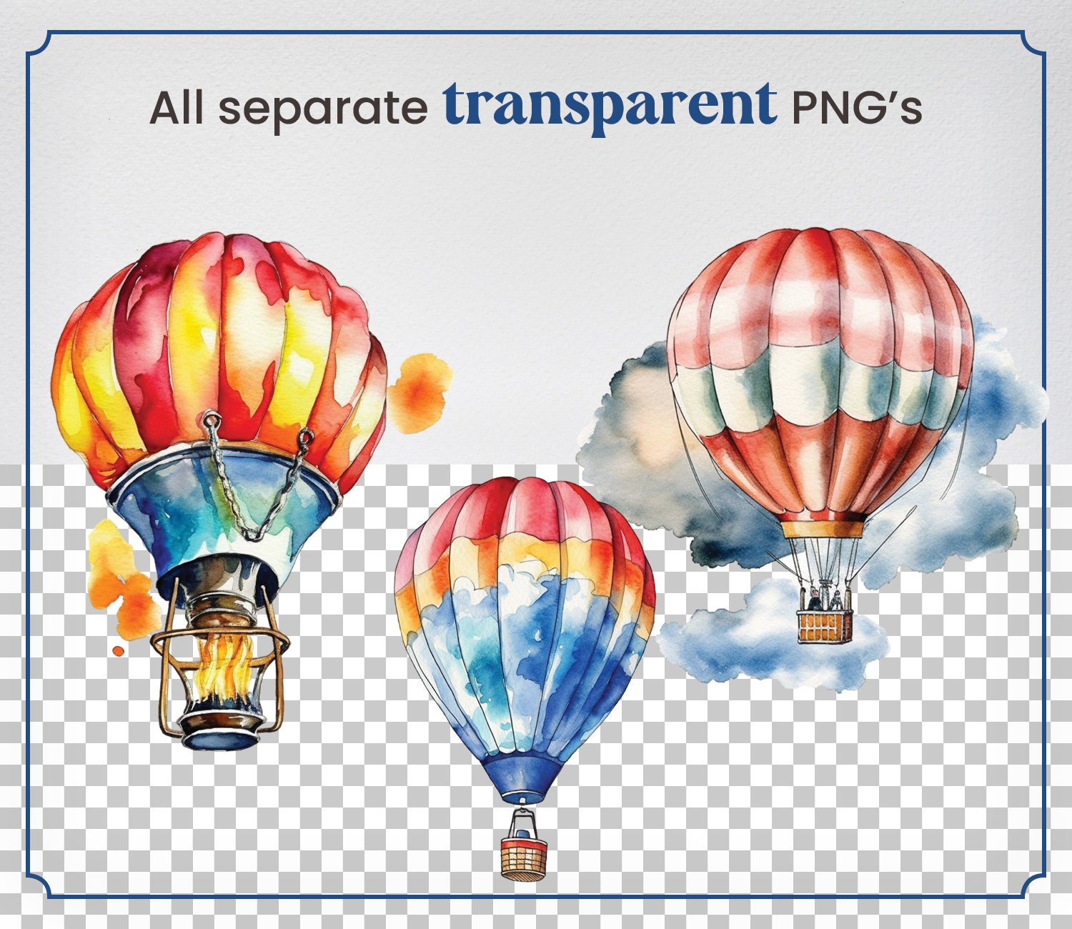 Watercolor Hot Air Balloon, 20 Zeppelin Clipart, Travel Airship Digital ...