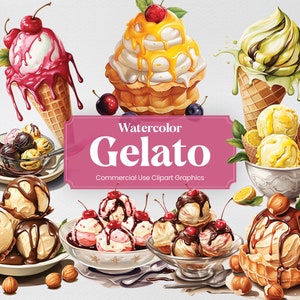 Watercolor Gelato, 55 Italian Cuisine, Food Culture Culinary Eating ...