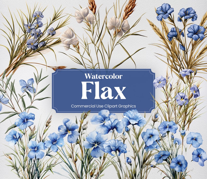 Watercolor Flax, 20+ Flaxes, Flowers Plants Spring Floral Bouquet Flora ...