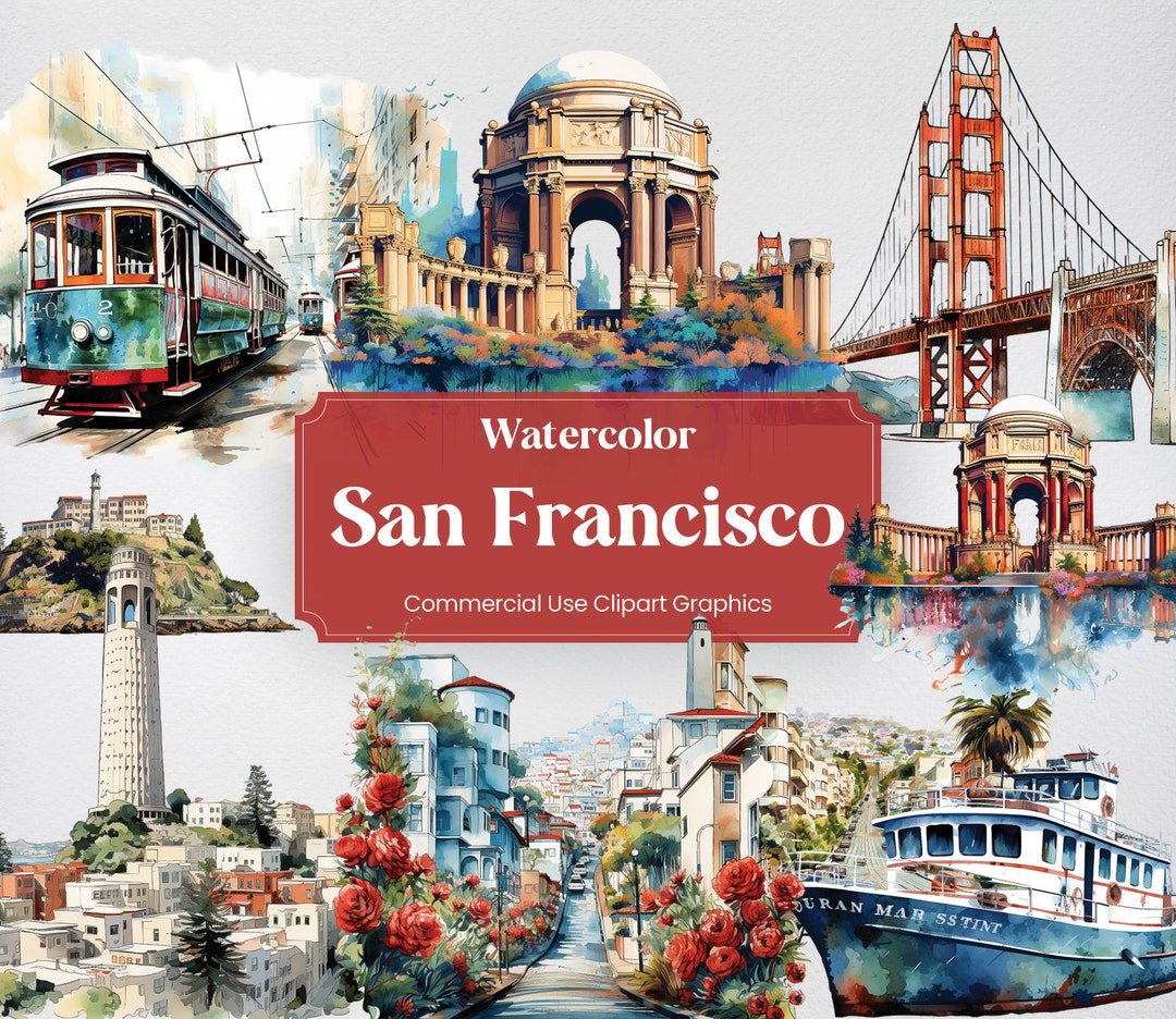 Watercolor San Francisco, 28 San Franciscan Landmarks, Travel Vacation ...