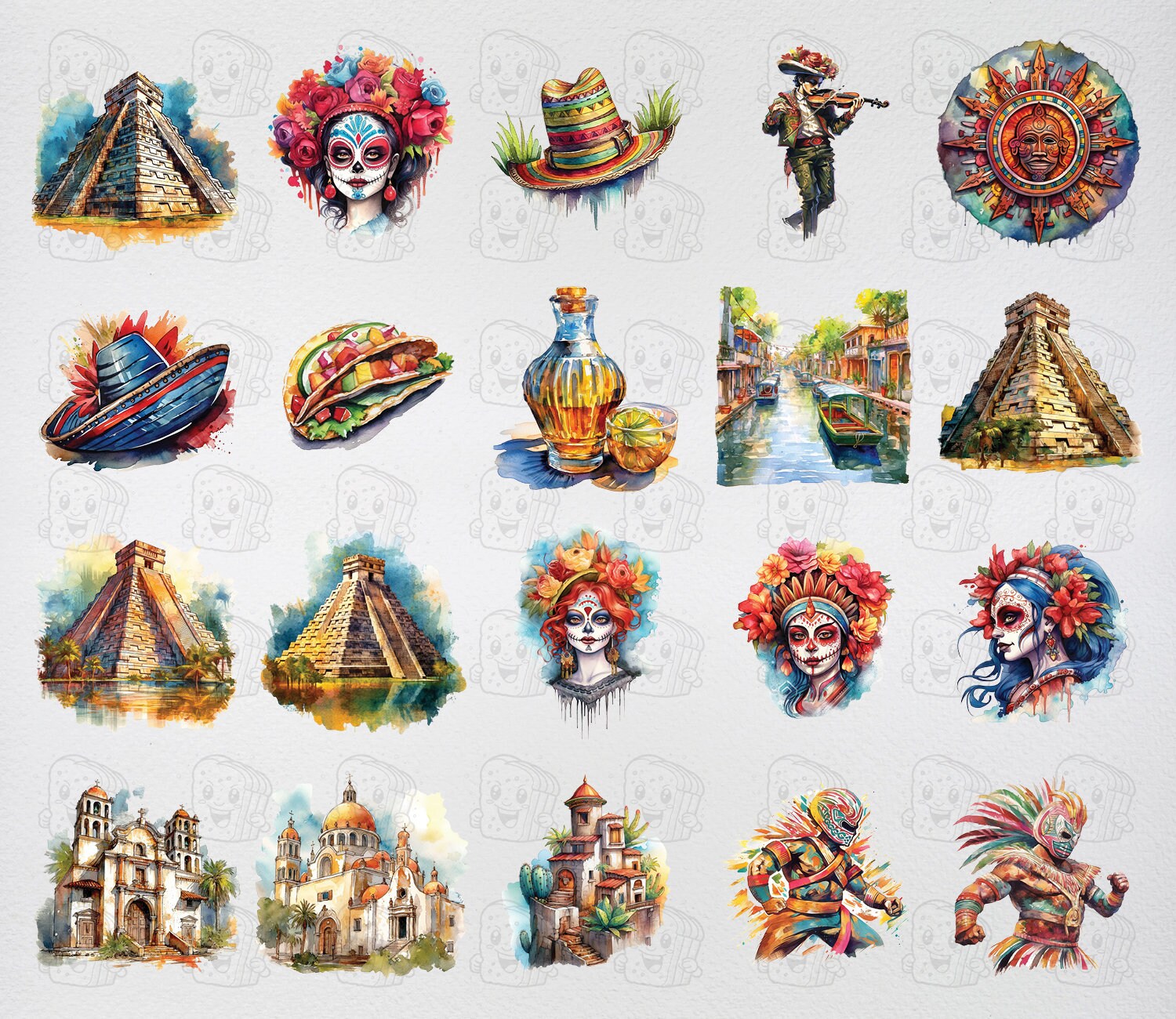 Watercolor Mexico, 39 Mexican Landmarks, Travel Vacation Holiday ...