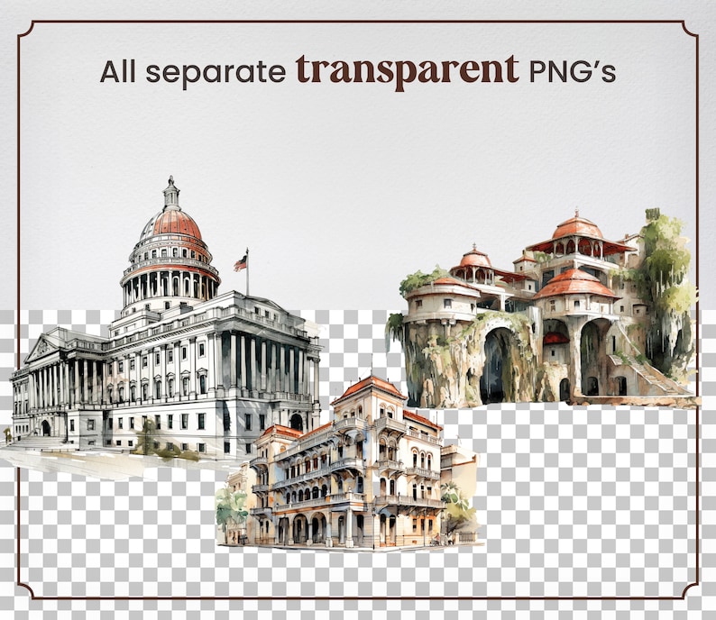 Watercolor Cuba, 45 Cuban Landmarks, Travel Vacation Holiday Digital ...