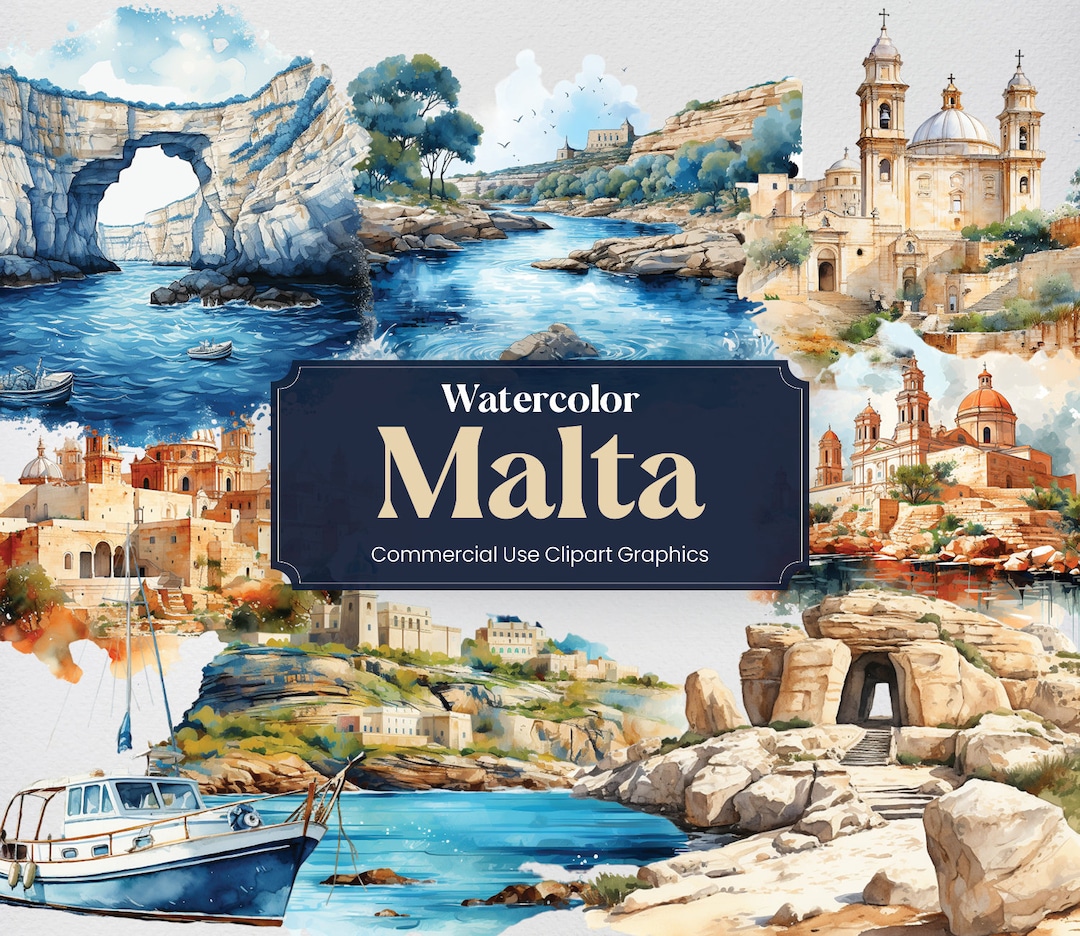 Watercolor Malta, 43 Maltese Landmarks, Travel Vacation Holiday Digital ...