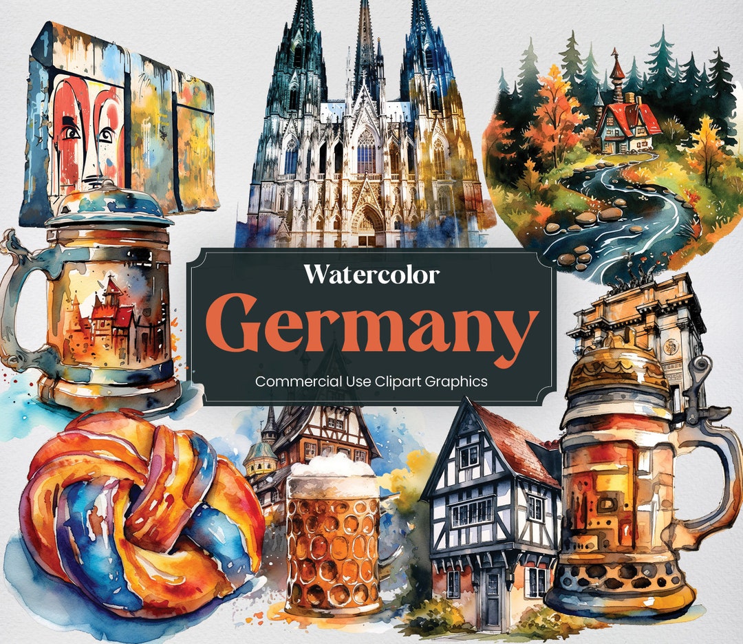 Watercolor Germany, 34 German Landmarks, Travel Vacation Holiday ...