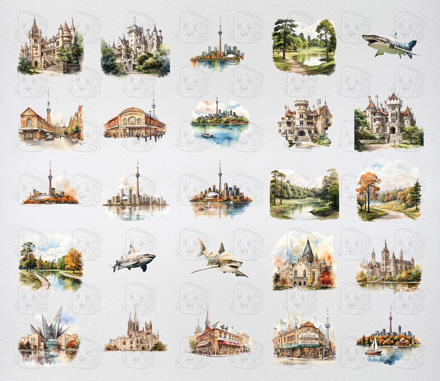 Watercolor Toronto, 27 Torontonian Landmarks, Travel Vacation Holiday ...