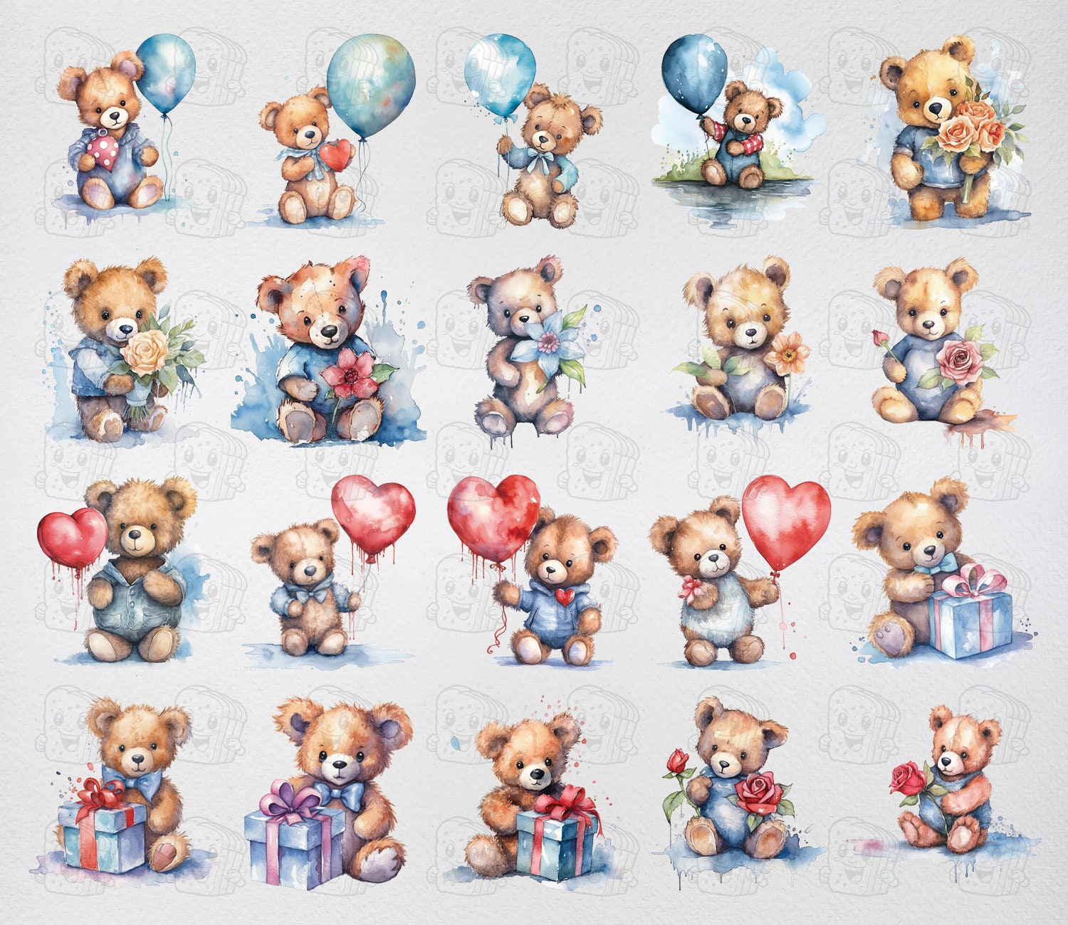 Watercolor Teddy Bear 40 Cute Toy Teddy Bears Clipart - Etsy