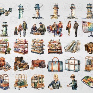 Watercolor Airport, 65 Air Port Clipart, Travel Aircraft Digital Prints ...