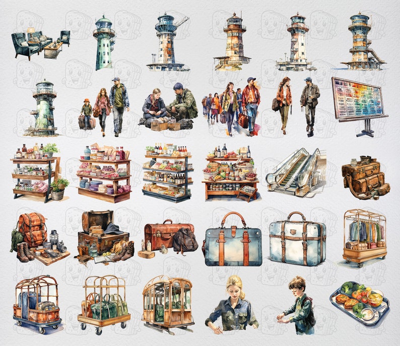 Watercolor Airport, 65 Air Port Clipart, Travel Aircraft Digital Prints ...