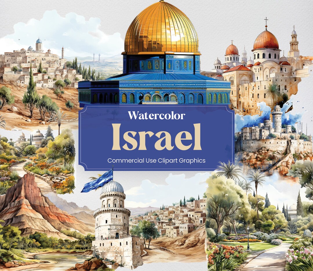 Watercolor Israel, 30 Israeli Landmarks, Travel Vacation Holiday ...