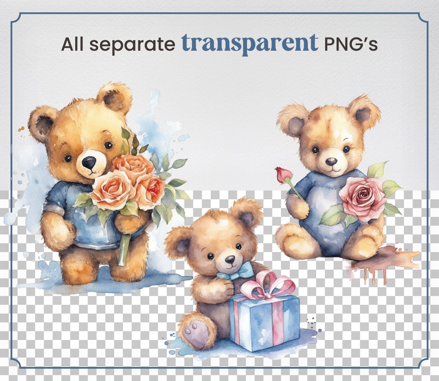 Watercolor Teddy Bear 40 Cute Toy Teddy Bears Clipart - Etsy