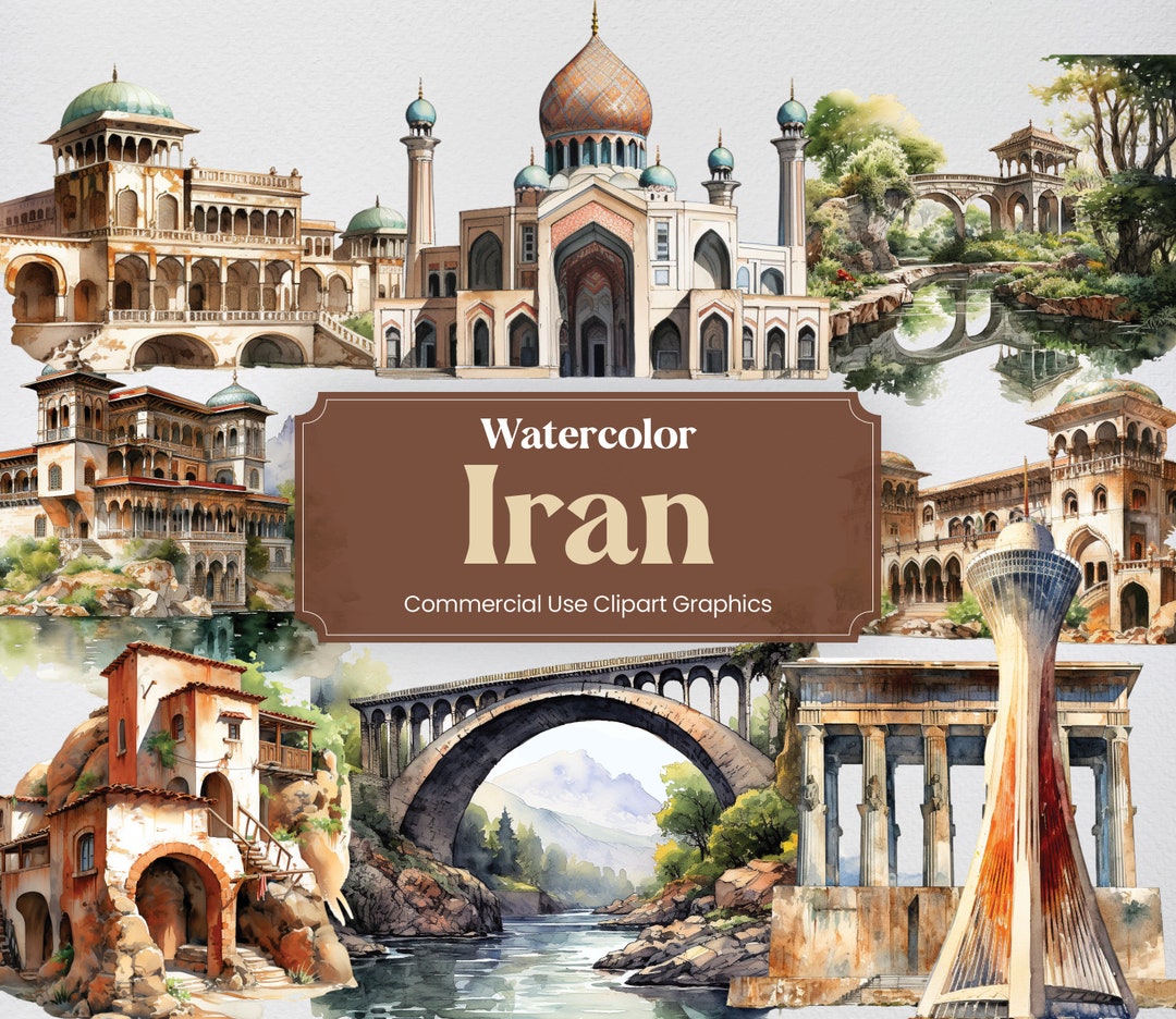 Watercolor Iran, 51 Iranian Landmarks, Travel Vacation Holiday Digital ...