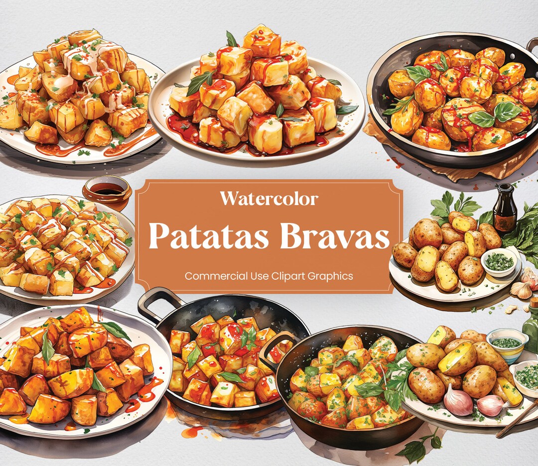 Watercolor Patatas Bravas, 28 Spanish Cuisine, Food Culture Culinary ...