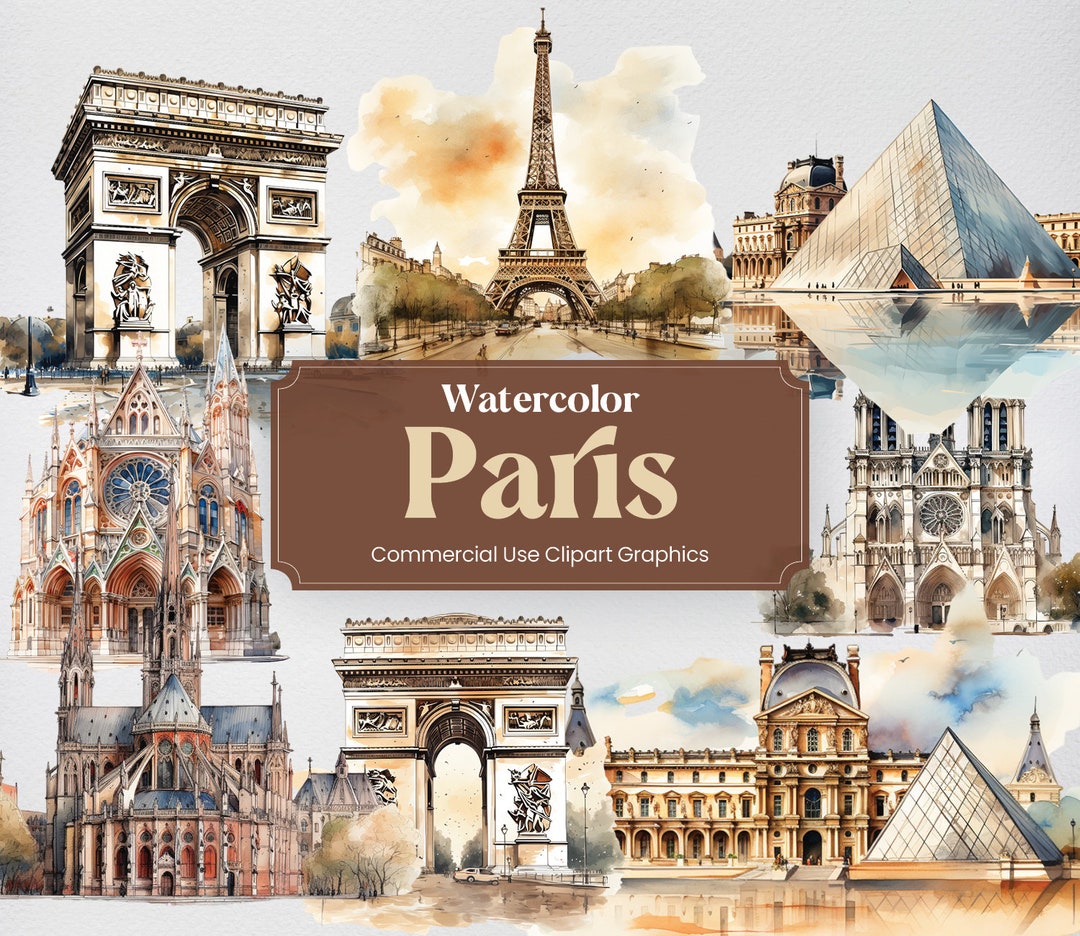 Watercolor Paris, 25 Parisian Landmarks, Travel Vacation Holiday ...