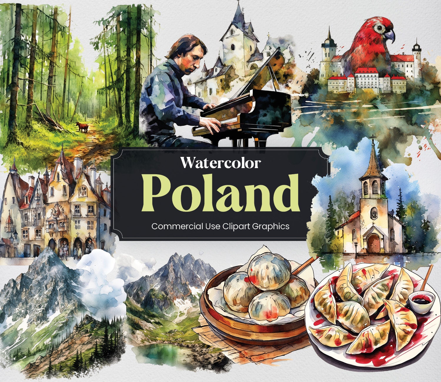 Watercolor Poland, 29 Polish Landmarks, Travel Vacation Holiday Digital ...