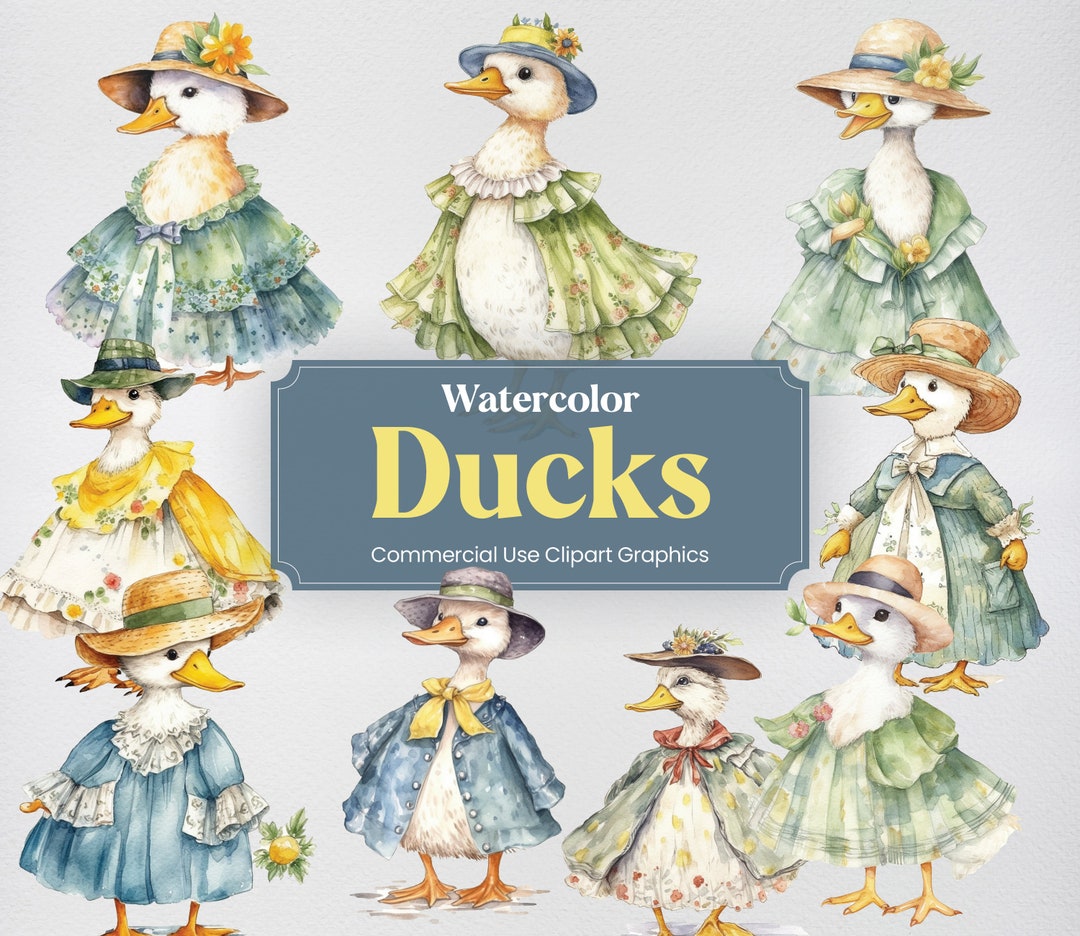 Watercolor Duck in Dresses, 26 Animal Clipart, Digital Prints, PNG ...