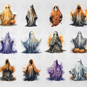 Watercolor Halloween Ghost, 12 Spooky Clipart, Scary H'ween Digital ...