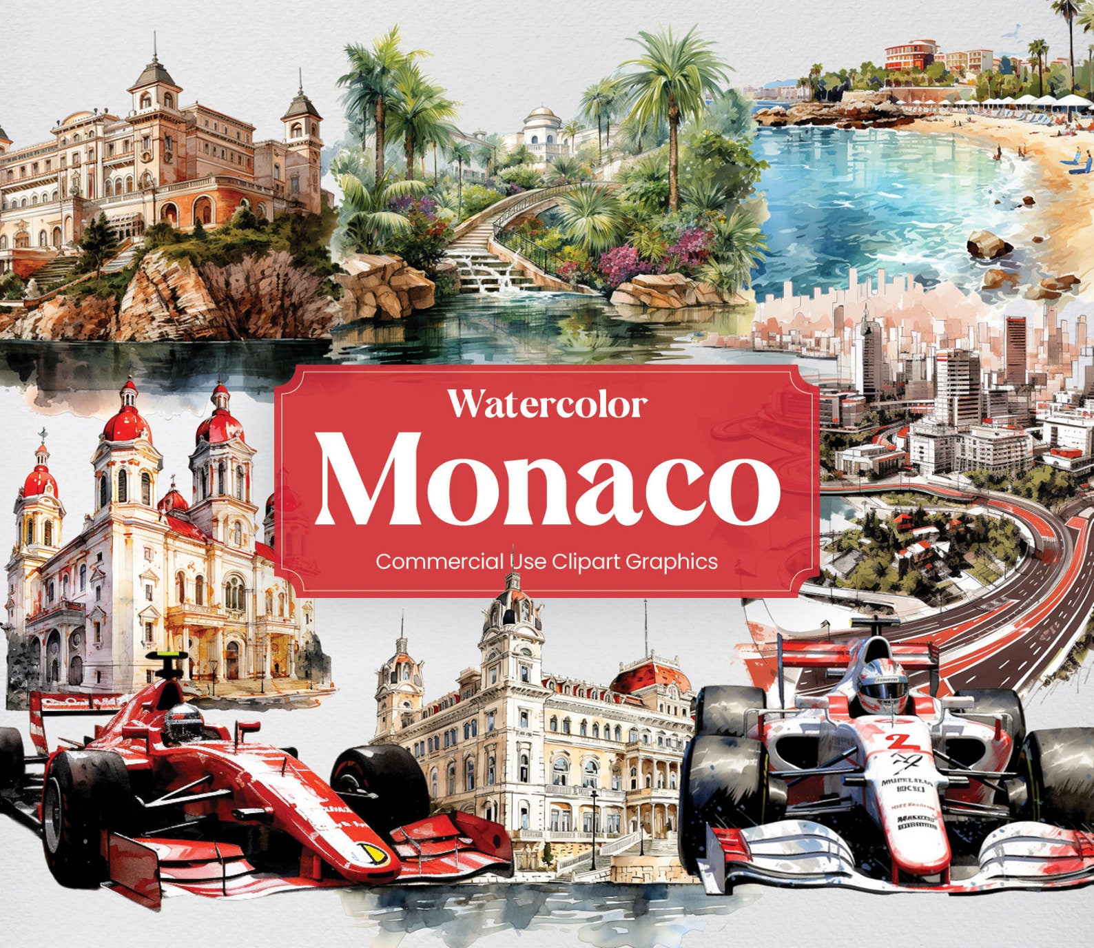 Watercolor Monaco 52 Monegasque Landmarks Travel Vacation - Etsy