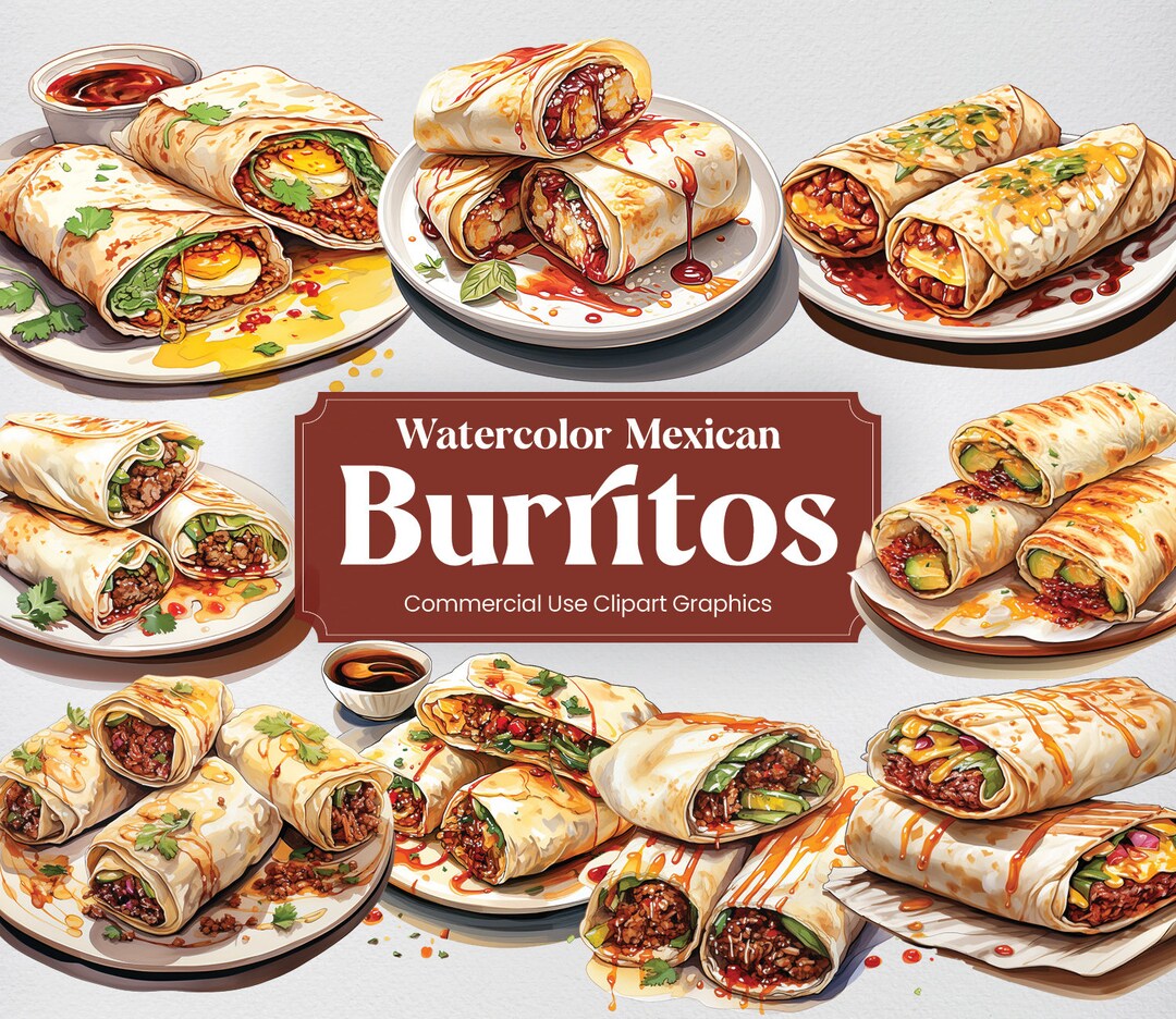 Watercolor Burritos, 28 Mexican Cuisine, Food Culture Culinary Eating ...