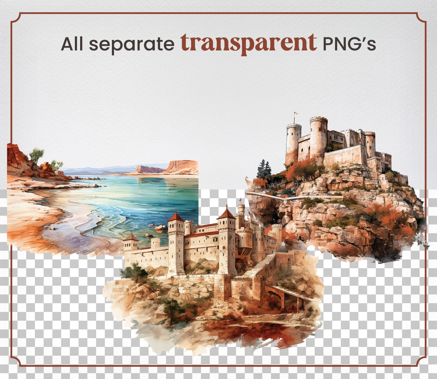 Watercolor Jordan, 30 Jordanian Landmarks, Travel Vacation Holiday ...