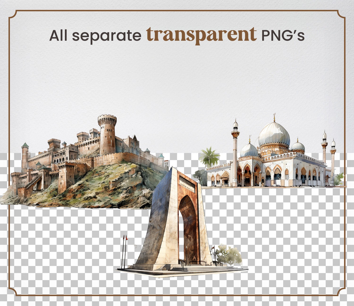 Watercolor Iraq, 54 Iraqi Landmarks, Travel Vacation Holiday Digital ...