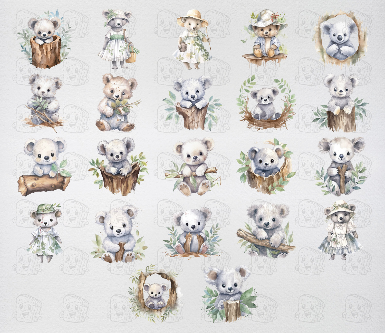 Watercolor Koala, 22 Cute Koalas, Australian Outback Animal Digital ...