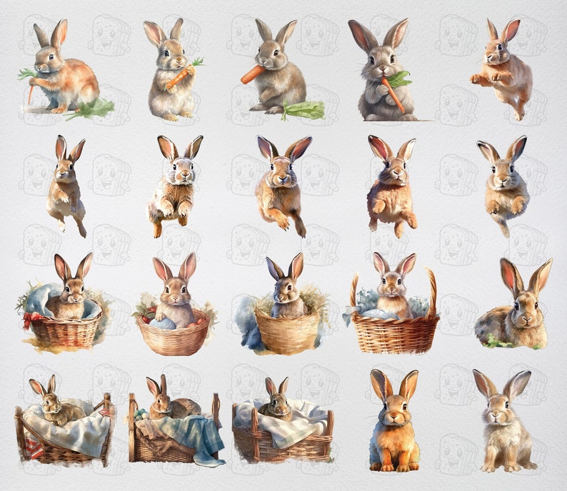 Watercolor Rabbit 40 Rabbits Clipart Baby Bunny Hare Animal - Etsy