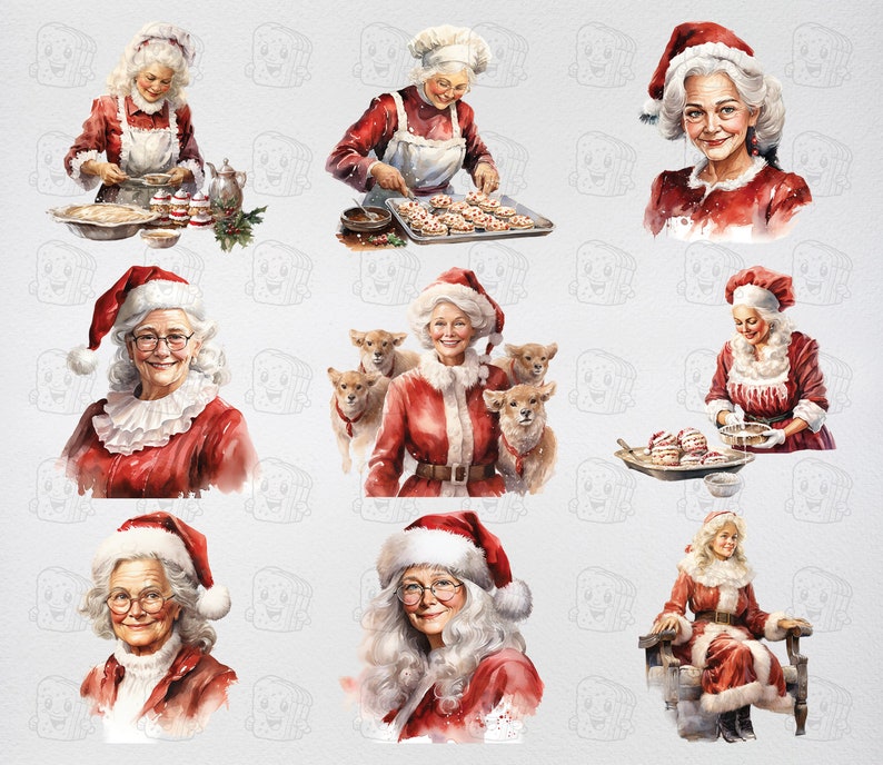 Watercolor Christmas Mrs. Claus, 12 Festivities Clipart, Advent ...