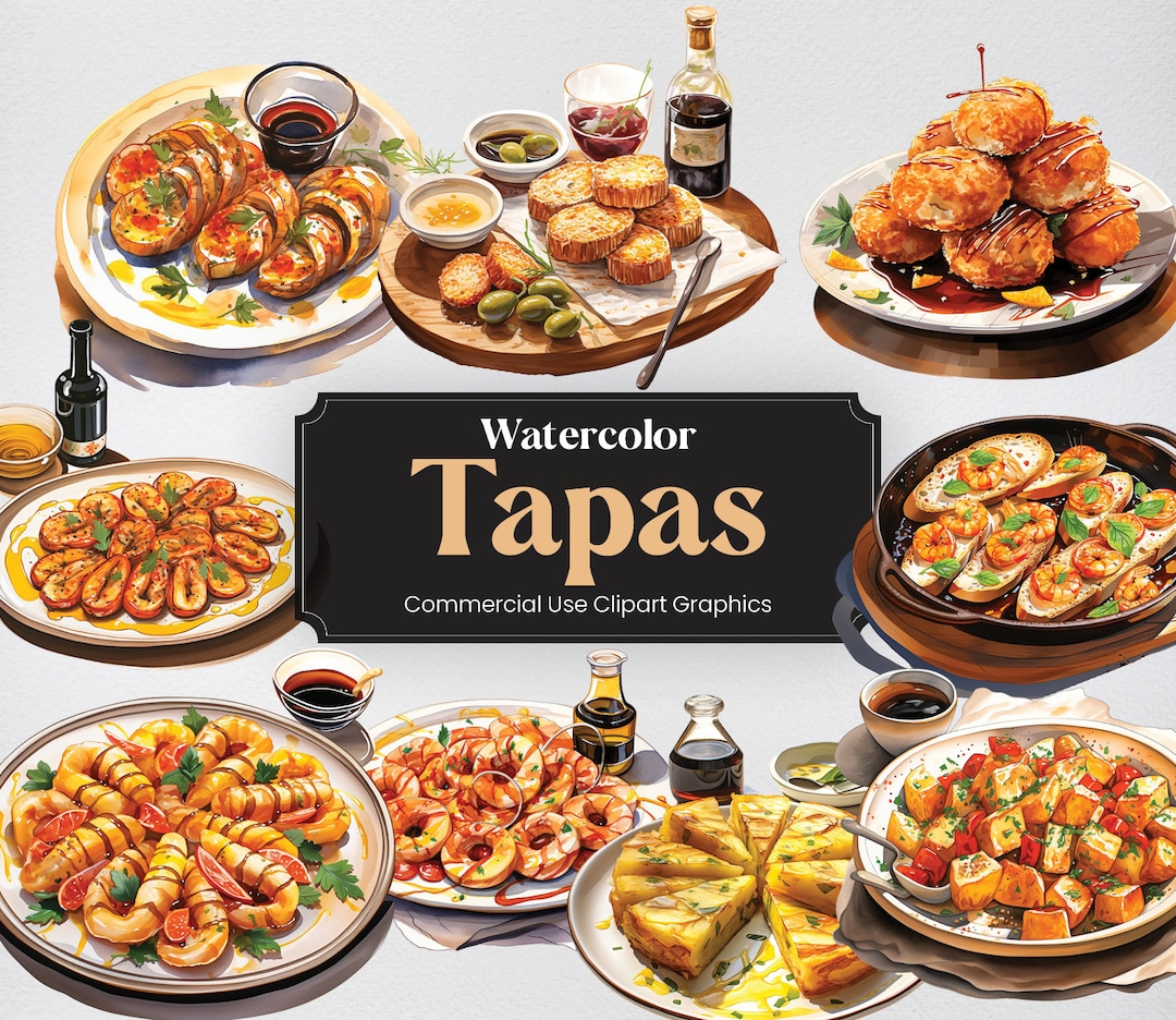 Watercolor Tapas, 28 Spanish Cuisine, Food Culture Culinary Eating ...