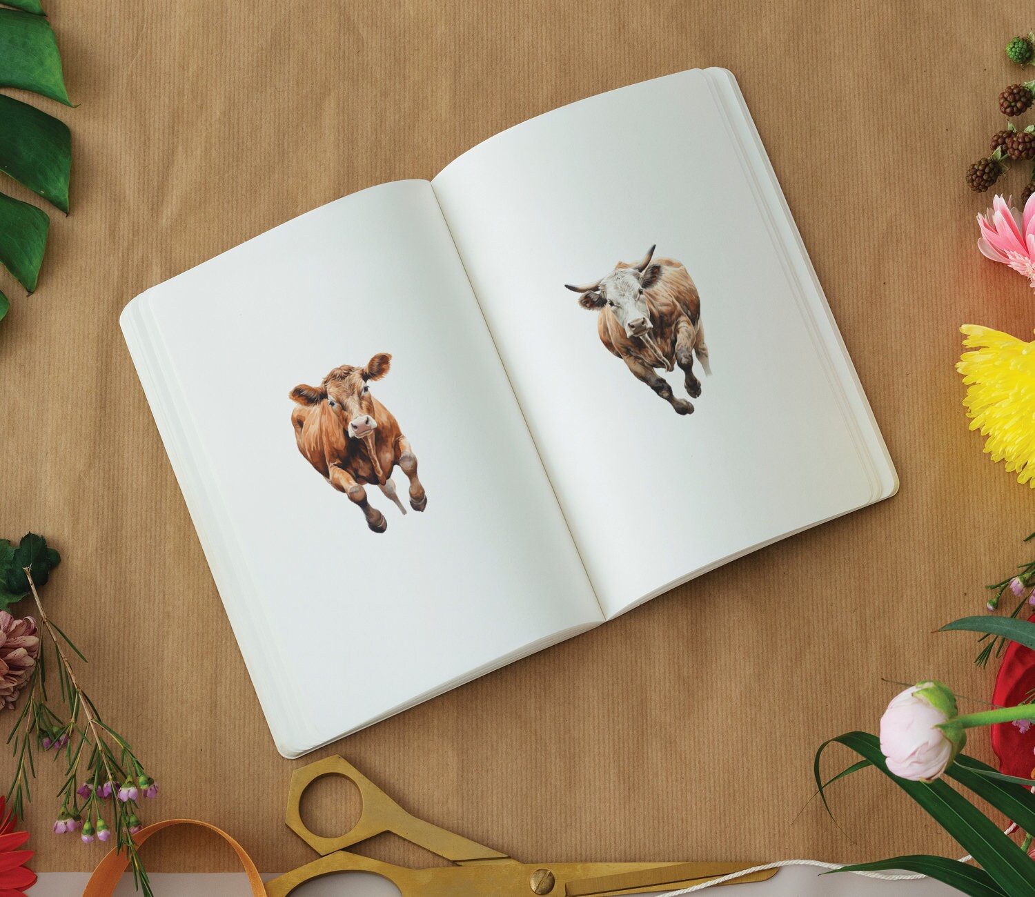 Watercolor Steer, 36 Farm Ox Clipart, Bull Barn Animal Digital Prints ...