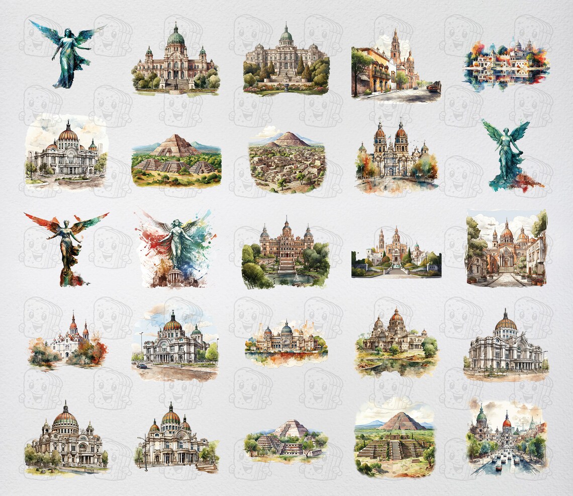 Watercolor Mexico City, 27 Chilango Landmarks, Travel Vacation Holiday ...