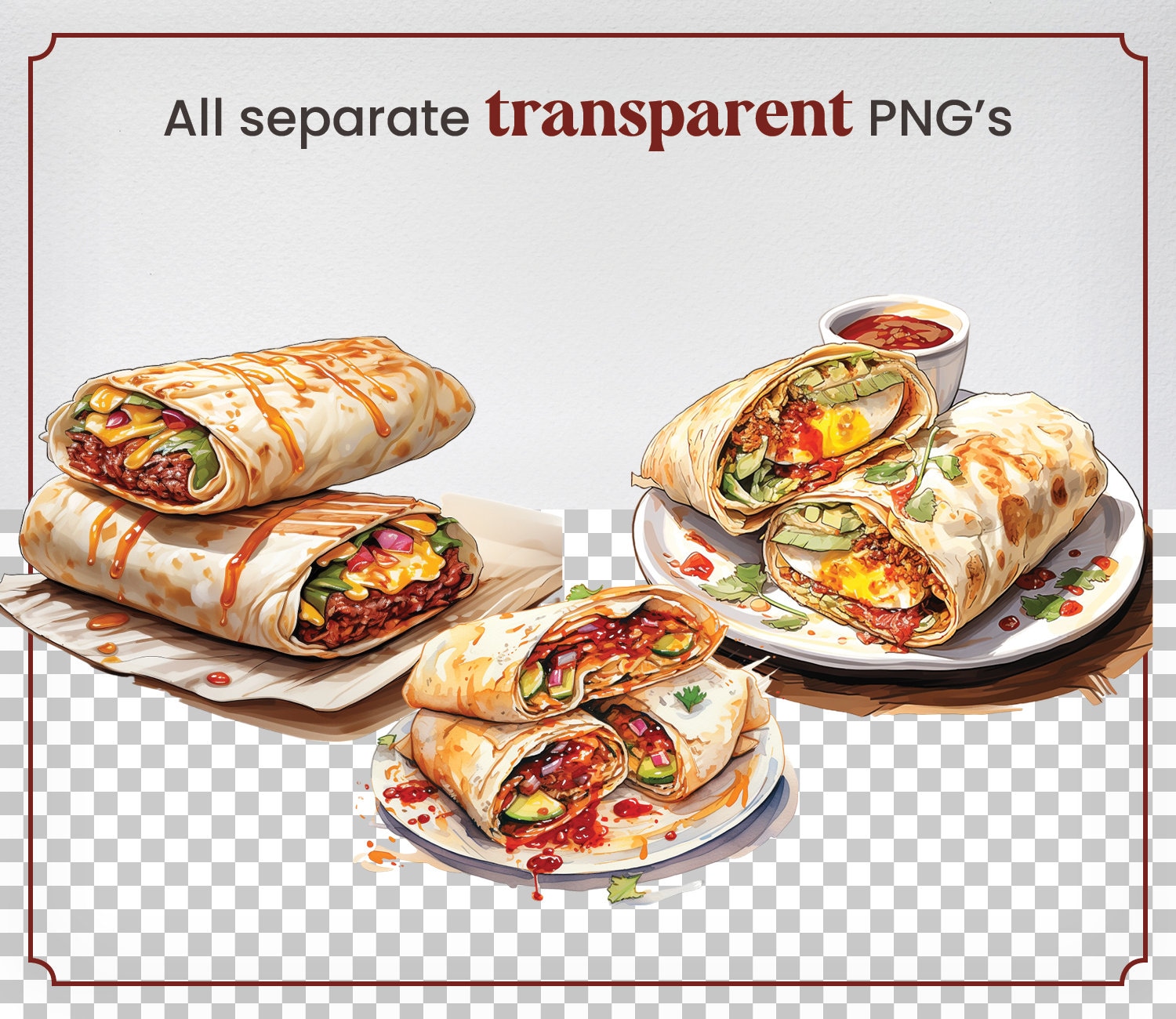 Watercolor Burritos, 28 Mexican Cuisine, Food Culture Culinary Eating ...