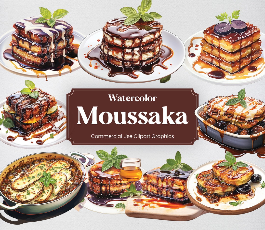 Watercolor Moussaka, 28 Greek Cuisine, Food Culture Culinary Eating ...