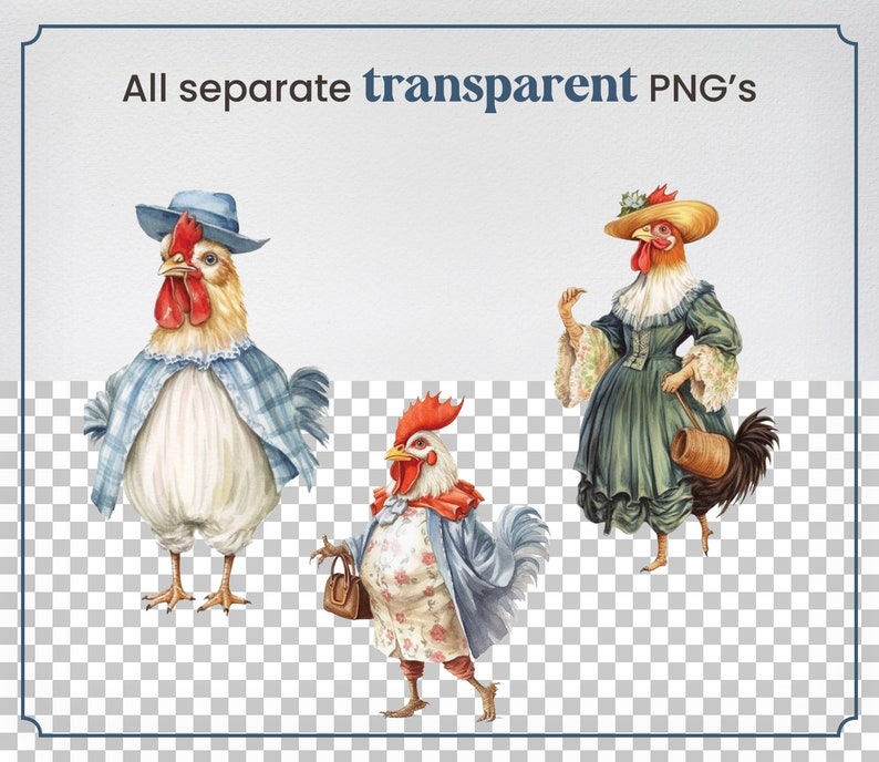 Watercolor Rooster in Dress Clothing, 20 Roosters Clipart, Farm Animal ...