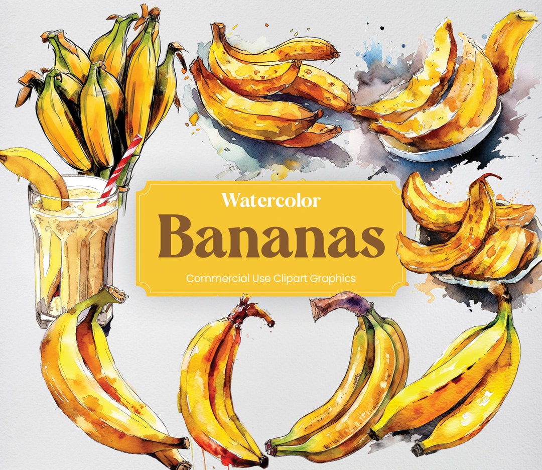 Watercolor Banana, 21 Fruit Bananas Clip Art, Plant and Tree Digital ...