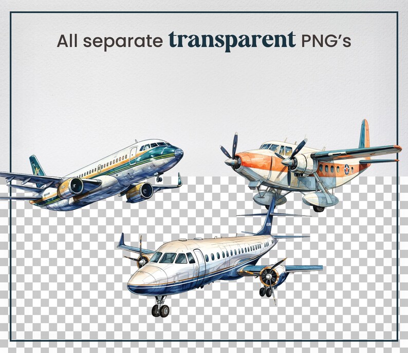 Watercolor Plane, 48 Airplane Clipart, Travel Aircraft Digital Prints ...