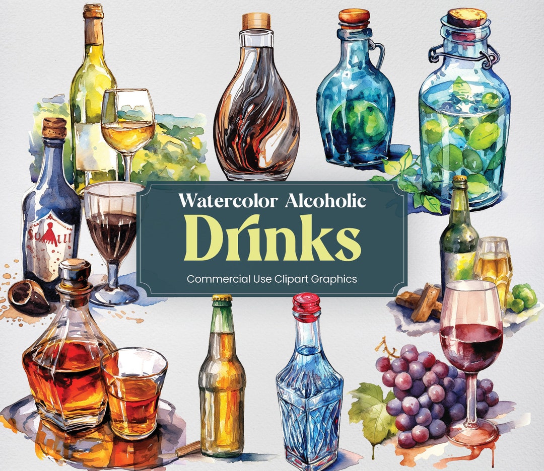Watercolor Alcoholic Drinks, 44 Beverages Clipart, Brewing Digital ...