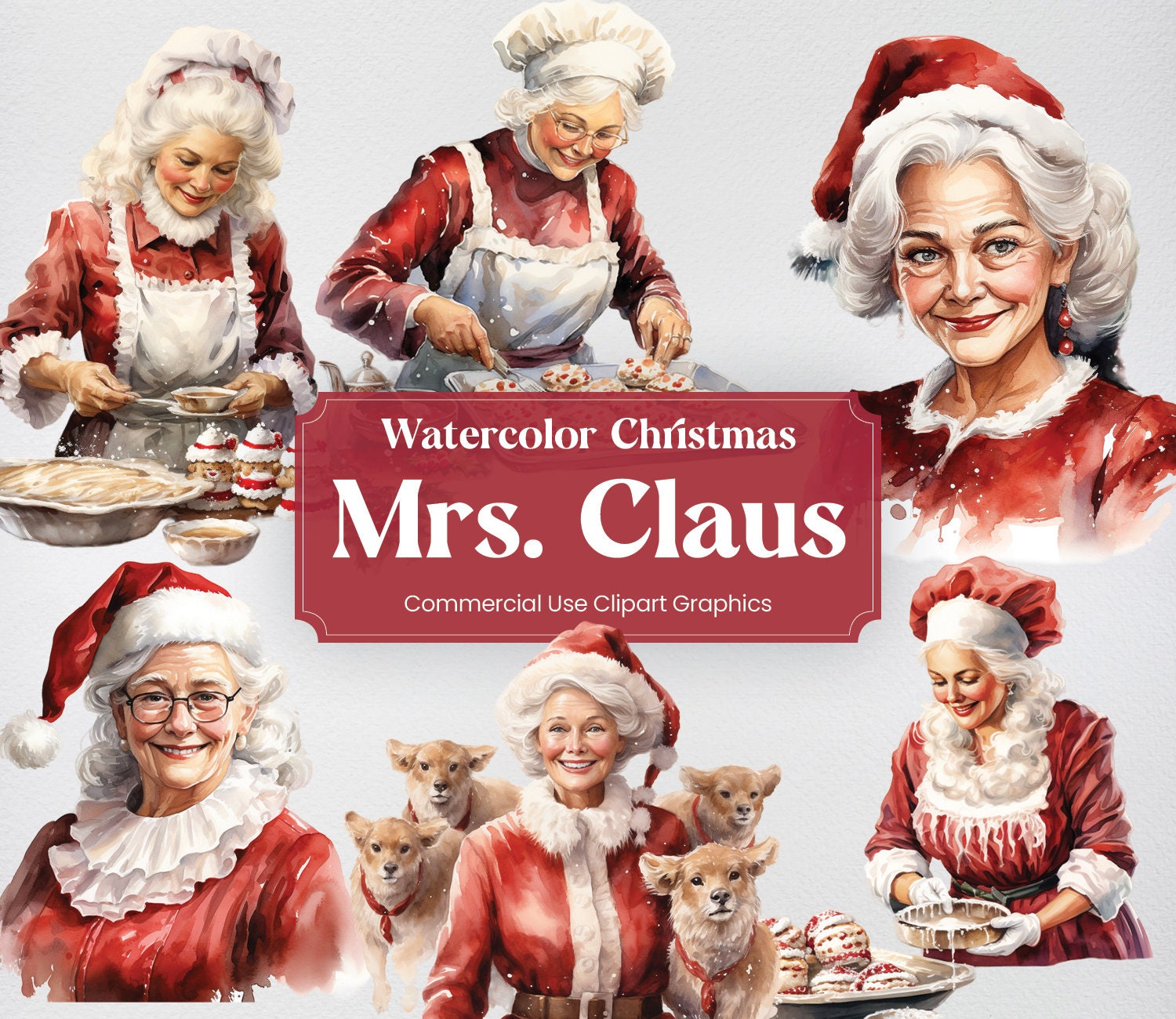 Watercolor Christmas Mrs. Claus, 12 Festivities Clipart, Advent ...