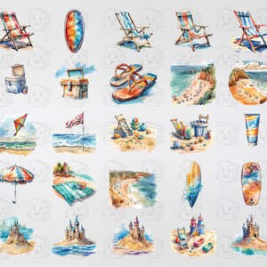 Watercolor Beach, 51 Beach Day Clipart, Summer, Sand, Surf and Swim ...