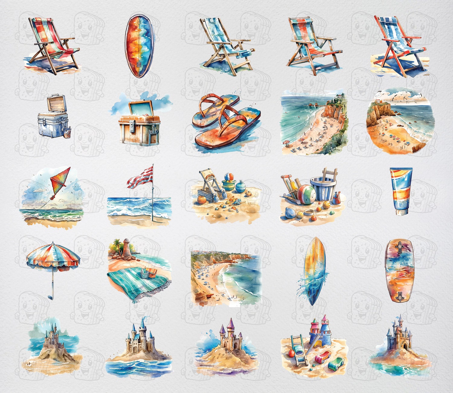 Watercolor Beach, 51 Beach Day Clipart, Summer, Sand, Surf and Swim ...