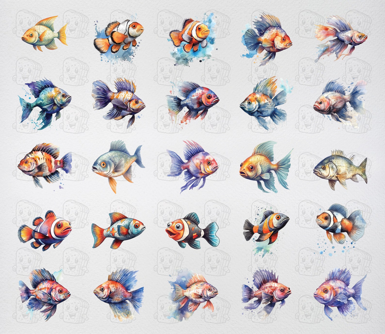 Watercolor Fish, 58 Marine Life Clipart, Ocean Animals Sea Creatures ...