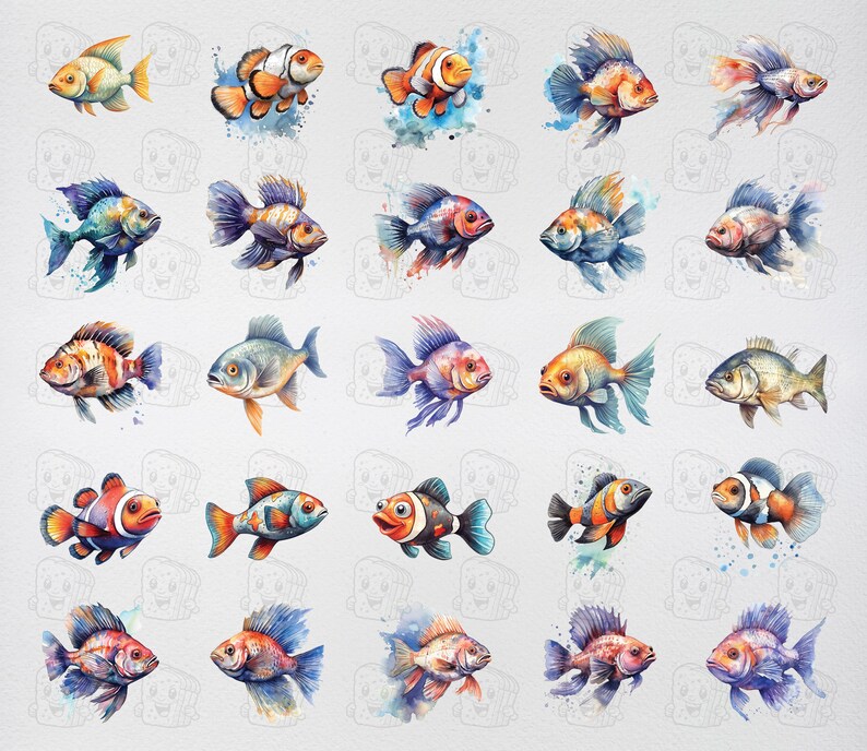 Watercolor Fish, 58 Marine Life Clipart, Ocean Animals Sea Creatures ...