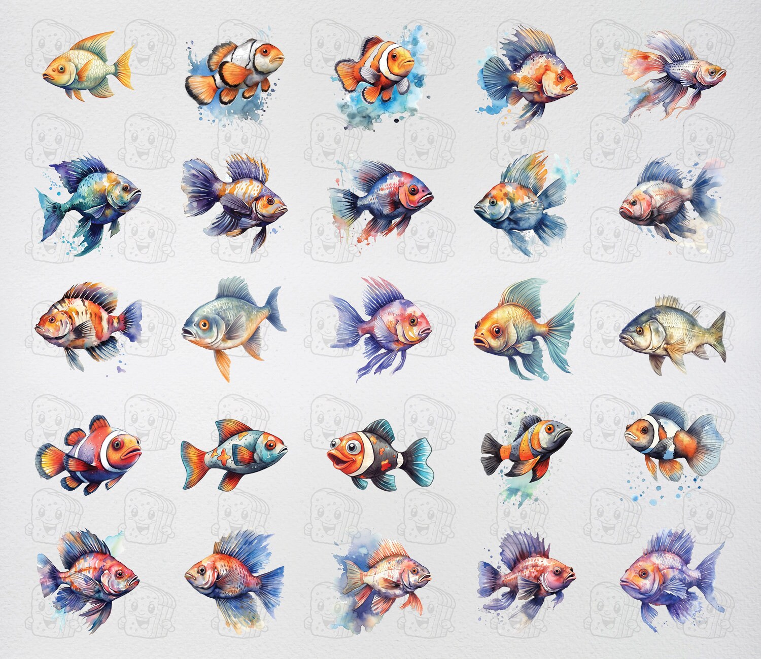 Watercolor Fish, 58 Marine Life Clipart, Ocean Animals Sea Creatures ...