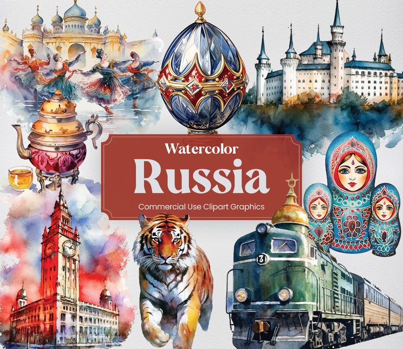 Watercolor Russia, 34 Russian Landmarks, Travel Vacation Holiday ...