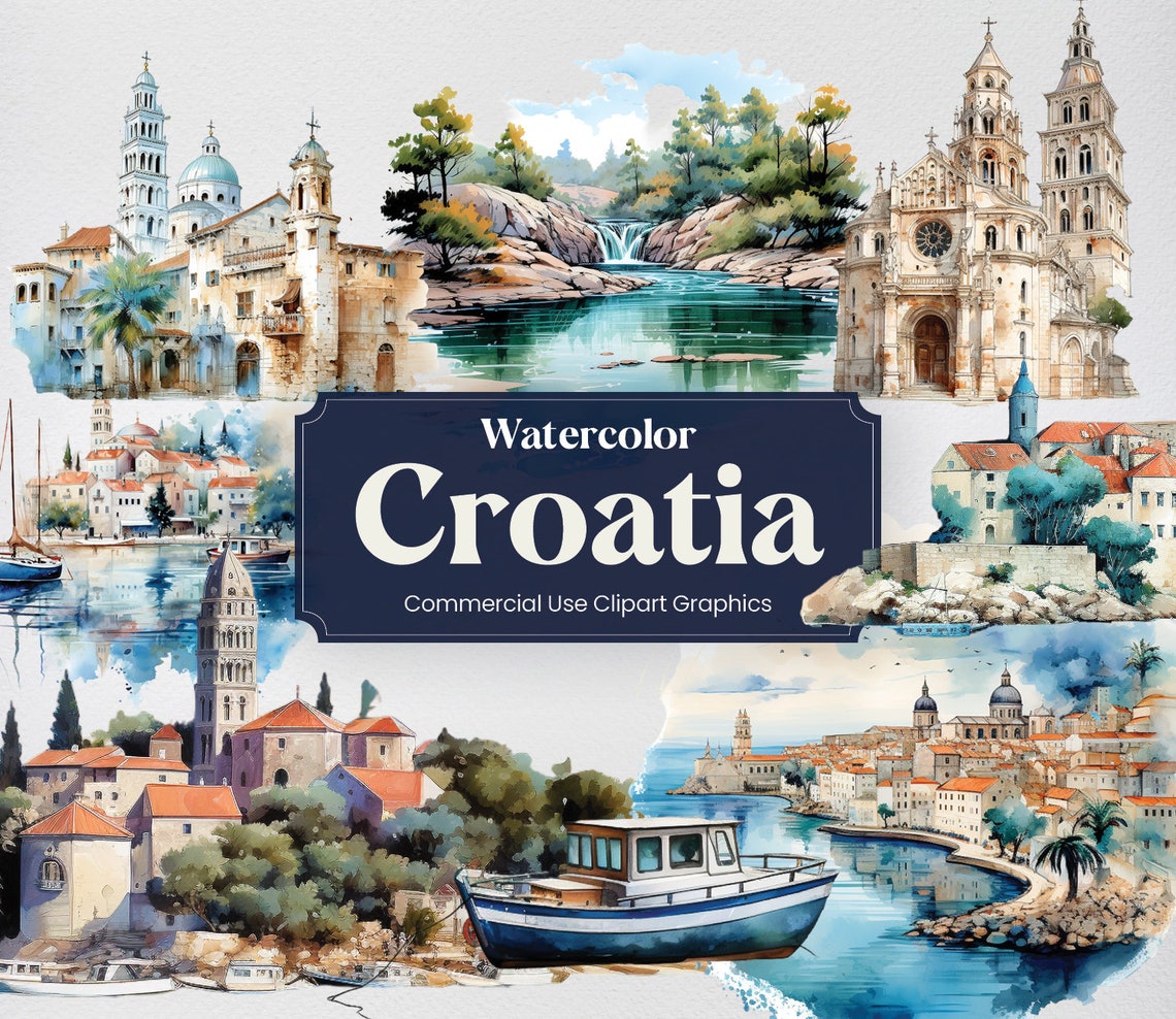 Watercolor Croatia, 28 Croatian Hrvatska Landmarks, Travel Vacation ...