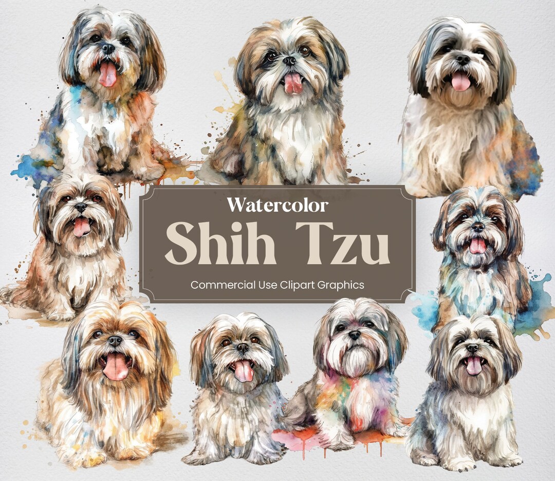 Watercolor Shih Tzu Dog Clipart, 24 Animal Digital Prints, PNG Format ...