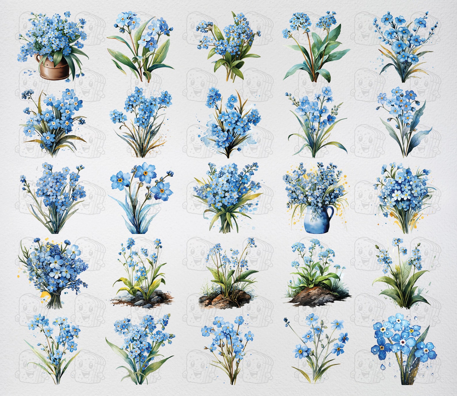 Watercolor Forget-me-not, 20 Forget-me-nots, Flowers Plants Spring ...