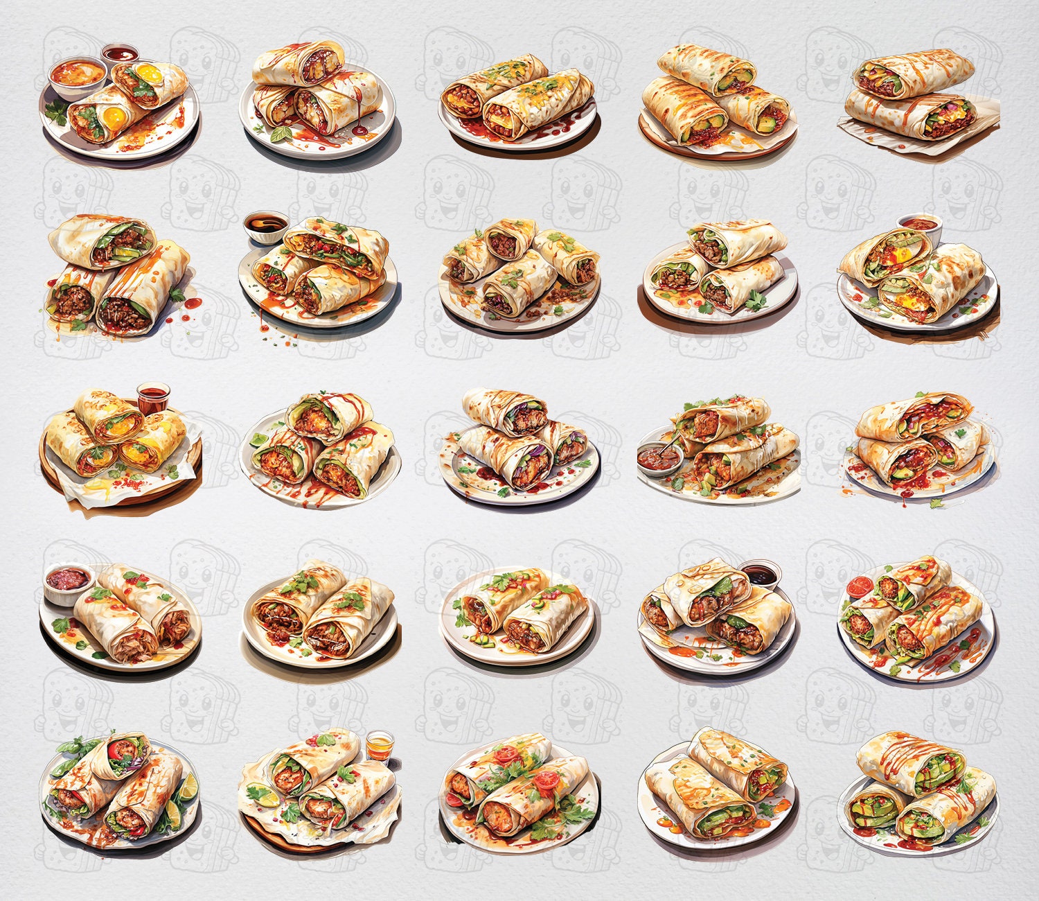 Watercolor Burritos, 28 Mexican Cuisine, Food Culture Culinary Eating ...