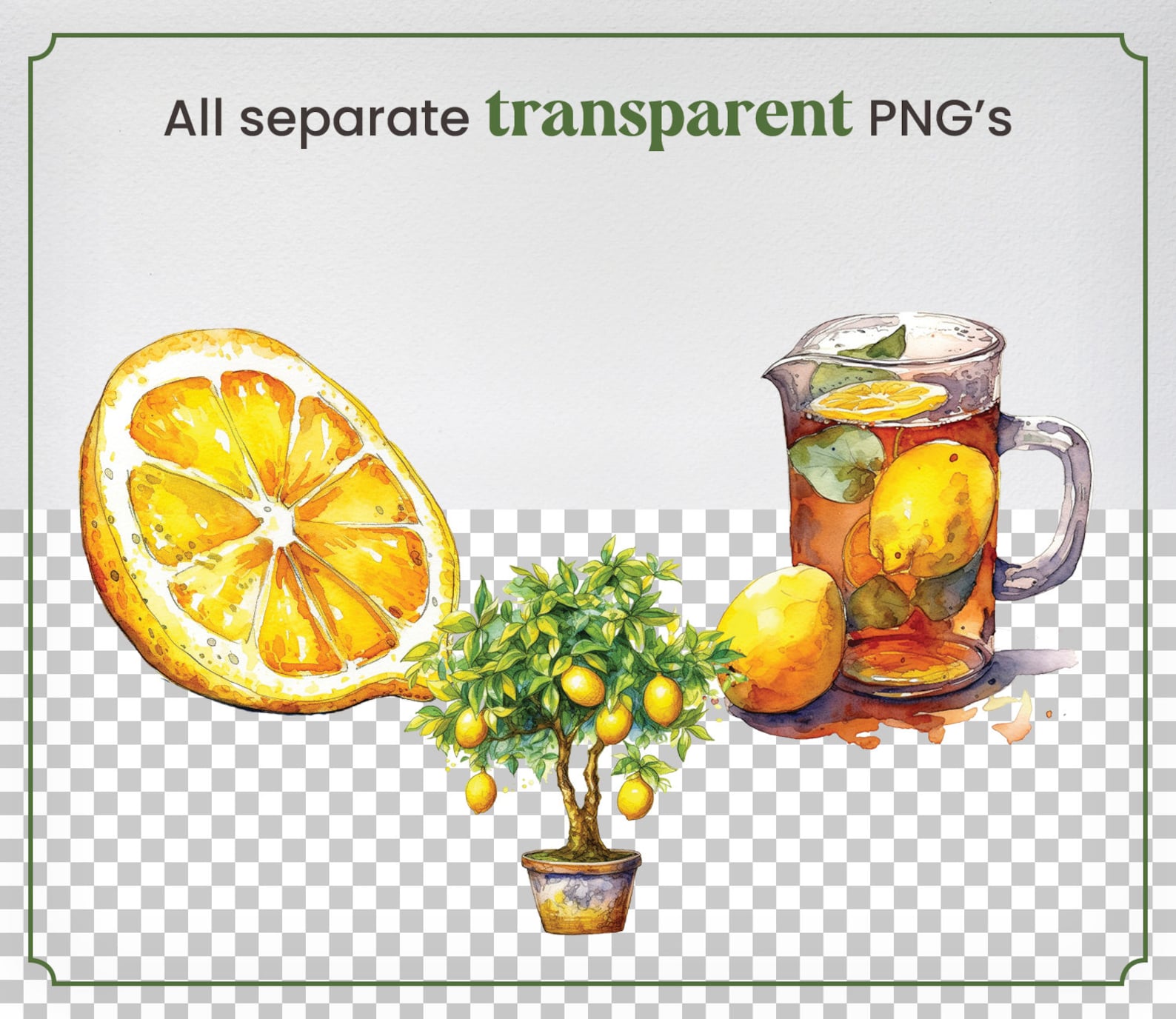 Watercolor Lemon, 37 Lemons Fruit Clipart, Plant and Tree Digital ...