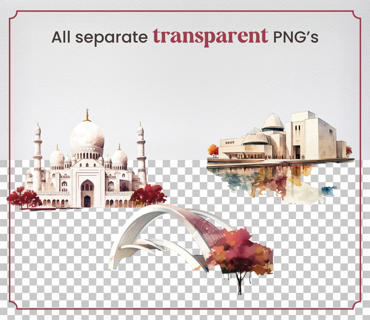 Watercolor Qatar, 15 Qatari Landmarks, Travel Vacation Holiday Digital ...